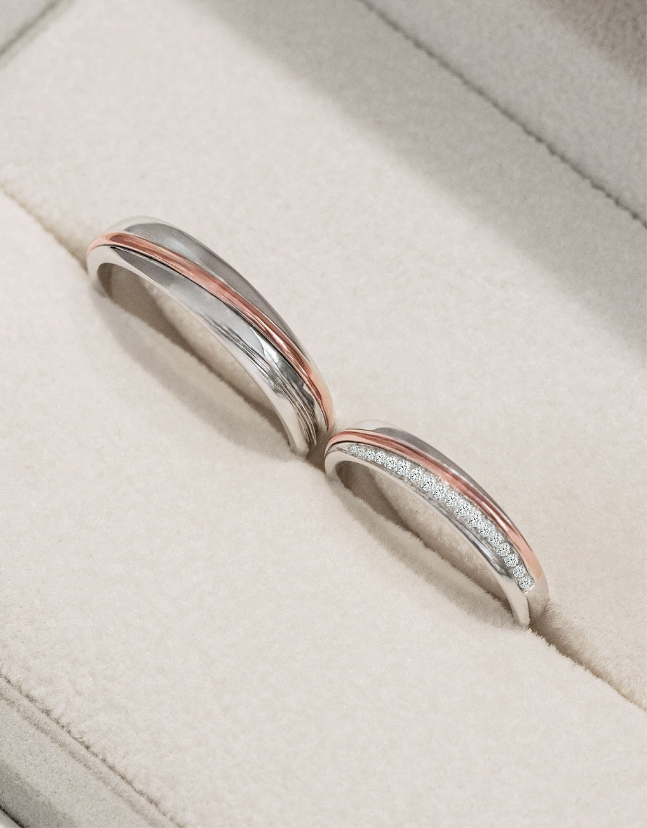 LVC Desirio Eternal Stripe Wedding Band in White and Rose Gold – Love & Co.