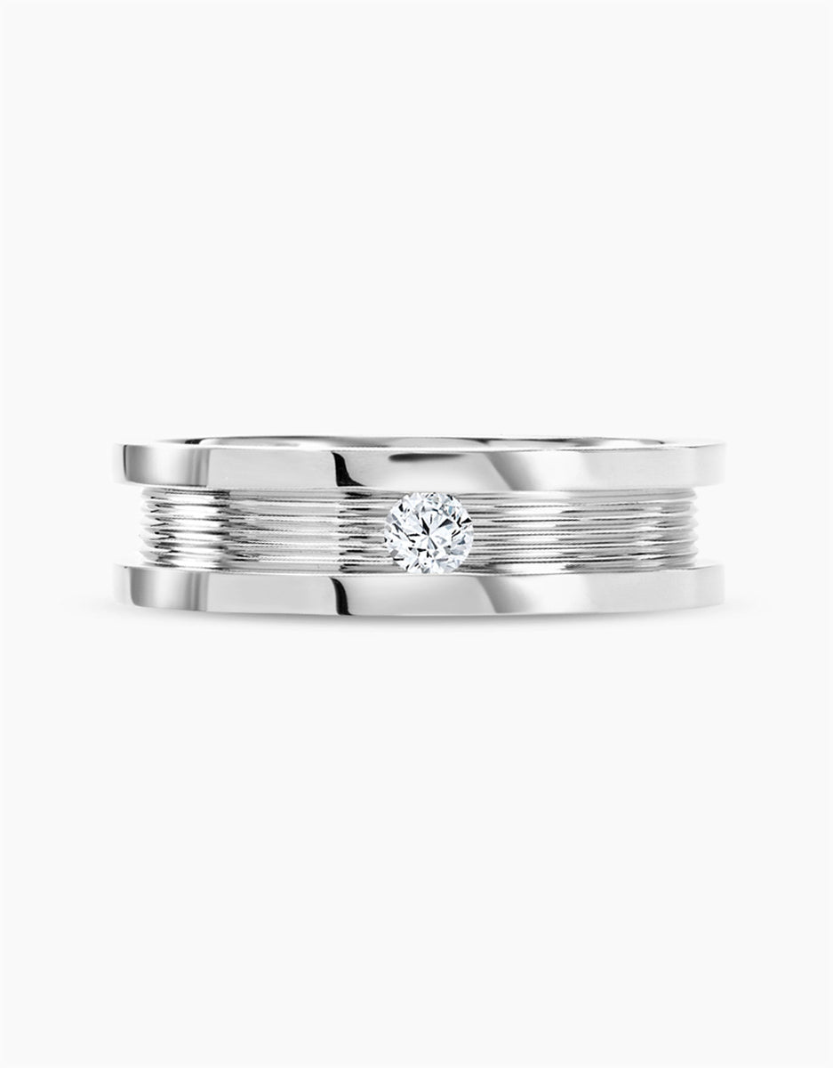 LVC Promise Precision Line White Gold Wedding Band with Single Diamond ...