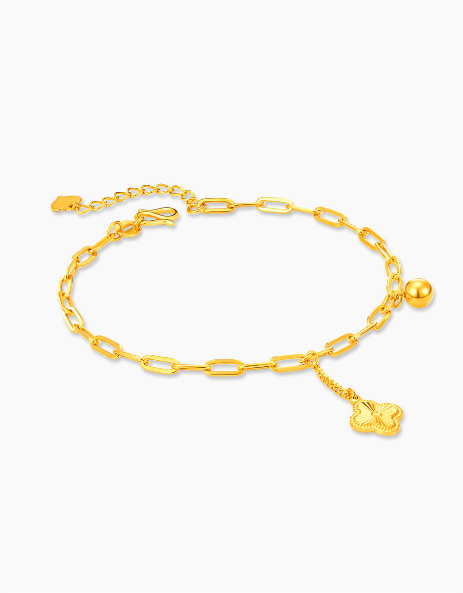 LVC 9IN Clover Interlocking String 999 Gold Bracelet – Love & Co.