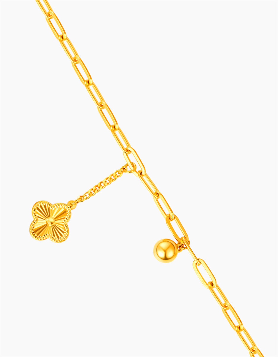LVC 9IN Clover Interlocking String 999 Gold Bracelet – Love & Co.